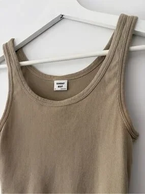 Sunday Best | Tops | Aritzia Sunday Best Cropped Ribbed Tank Tan | Poshmark